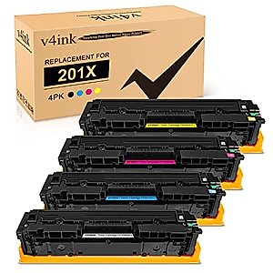 v4ink Remanufactured Toner Cartridge Replacement for HP 201X CF400X CF401X CF402X CF403X for use in HP Color Pro M252dw M252n MFP M277dw M277n M274N Printer (Black Cyan Magenta Yellow 4 Pack)