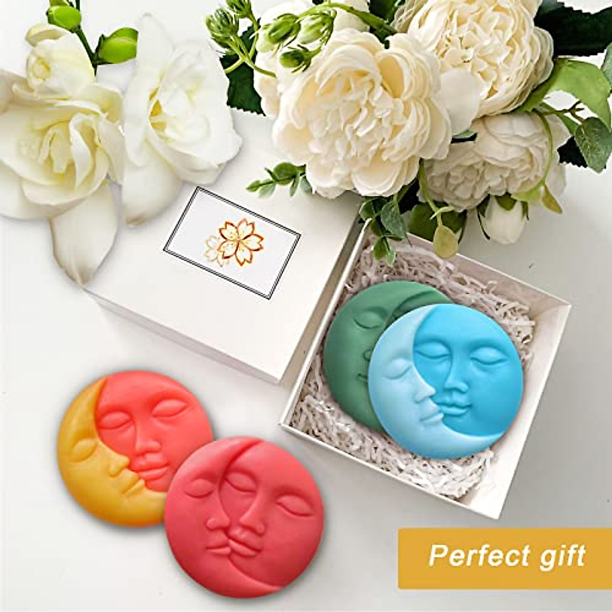 Newmemo Sun & Moon Silicone Soap Molds Crescent Moon Face Silicone Soap Mold Craft Art Molds for Homemade Lotion Bar, Bath Bombs Polymer Clay DIY Candle Resin Making Wax Candy Chocolate (1)