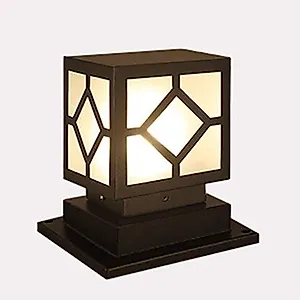 Bwldma Square Retro Courtyard Lamp Led Outdoor Waterproof Post Lamp Retro Industrial Home Garden Pillar Light Glass Lampshade Gate Villa Courtyard Park Column Headlight (Size : 28cm)