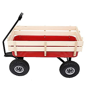 Red and White Garden Wagon Cart,Gorilla Cart,Wheelbarrow,Beach Wagon with Big Wheels for Sand,Utility Garden Iron Wood Four Wheel Garden Wagon for Outdoor Camping,Nurseries,Greenhouse