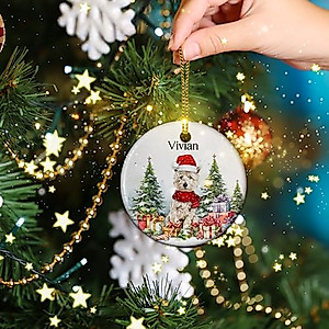 Dog Christmas Ornaments Personalized West Highland White Terrier Round Shaped Ceramic 3 Inch Present for Pet Lover Family Friends Custom Dogs with Santa Hat Decor Xmas Tree Home Party Pendant Gift