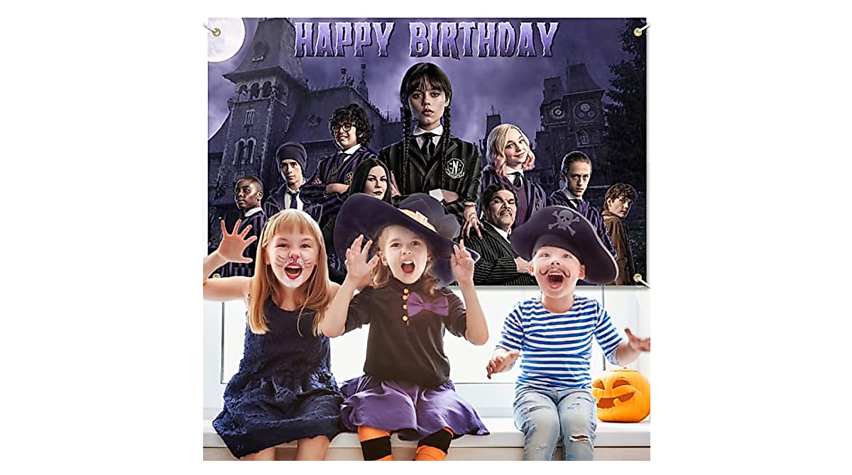 Wednesday Addams Birthday Banner - Gothic Party Decor & Photo Backdrop