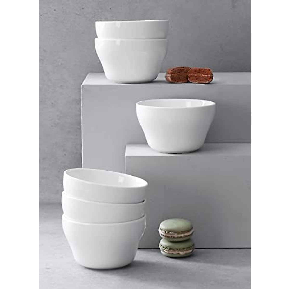 Sweese Porcelain Bouillon Cups, 8 Ounce Small Dessert Bowls, Soup Dipping Sauce Bowls Set of 6, Microwave and Dishwasher Safe, White, No. 107.001