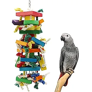 Wontee Bird Toys Parrot Chewing Toys Wood Blocks Tearing Toys for Parakeet Cockatiel Sun Conure African Grey Indian Ringnecks Small and Medium Sized Birds (Large)
