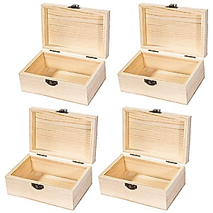 Unfinished Wood Box, Dedoot 4 Pack 5.9x2.93x2.55 Inches Small Wood Craft Box with Locking Clasp Rectangle Wood Gift Box Organizer for Jewelry Artist Tool and Brush Storage Box