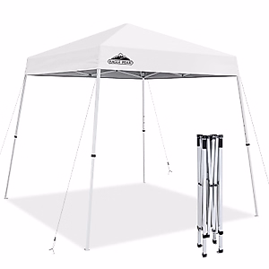 EAGLE PEAK 8x8 Slant Leg Pop-up Canopy Tent Easy One Person Setup Instant Outdoor Beach Canopy Folding Portable Sports Shelter 8x8 Base 6x6 Top (White)
