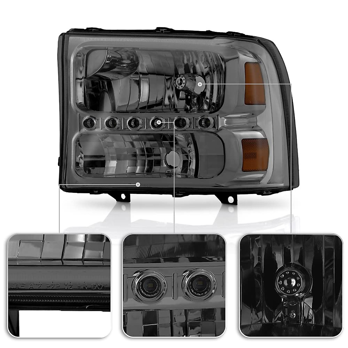 ACANII - For Smoke Len 1999-2004 Ford F250 F350 F450 Superduty LED Headlights 99-04 Headlamps Driver + Passenger Side