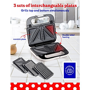 Betty Crocker 3-in-1 Indoor Grill, Sandwich/Panini Press & Waffle Maker Plus, Electric Grill Indoor with Interchangeable Non-Stick Plates, 750 Watts, BC-4965W, White