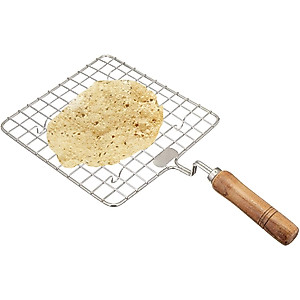 Satre Online And Marketing Wooden Sqaure Roasting Net,Stainless Steel Wire Roaster,Wooden Handle Round with Roasting Net,Roasting Net,Square Roasting Net,Papad Jali,Roti Jali,Roaster