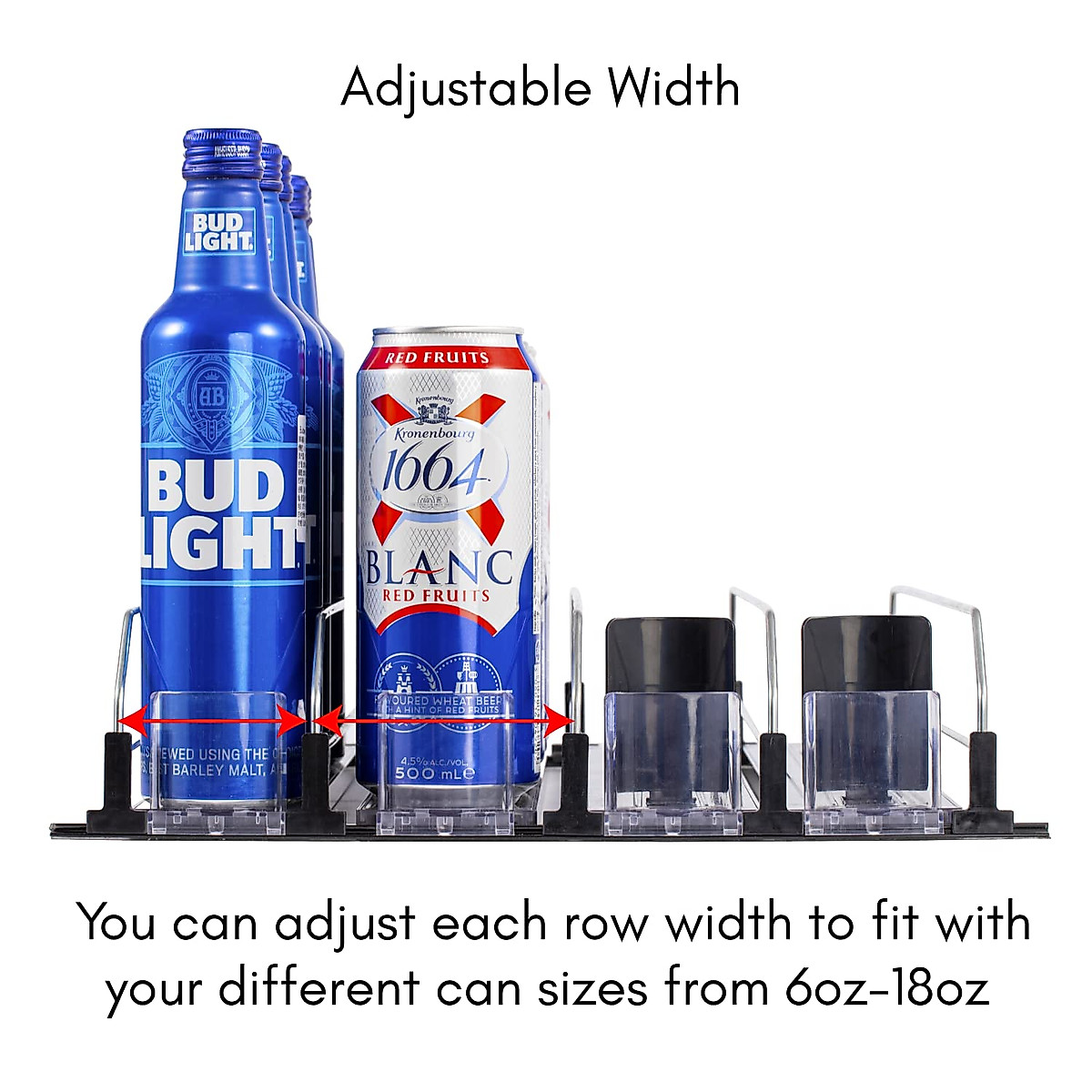 Rula Drink Organizer for Fridge, Self-Pushing Soda Can Organizer for Refrigerator, Pantry, Kitchen-Black, 8 Row