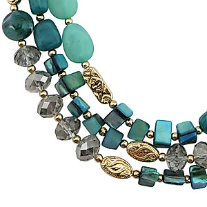 COIRIS Multi Layer Shell Beaded Statement Necklace for Women Jewelry (N0001-Teal)