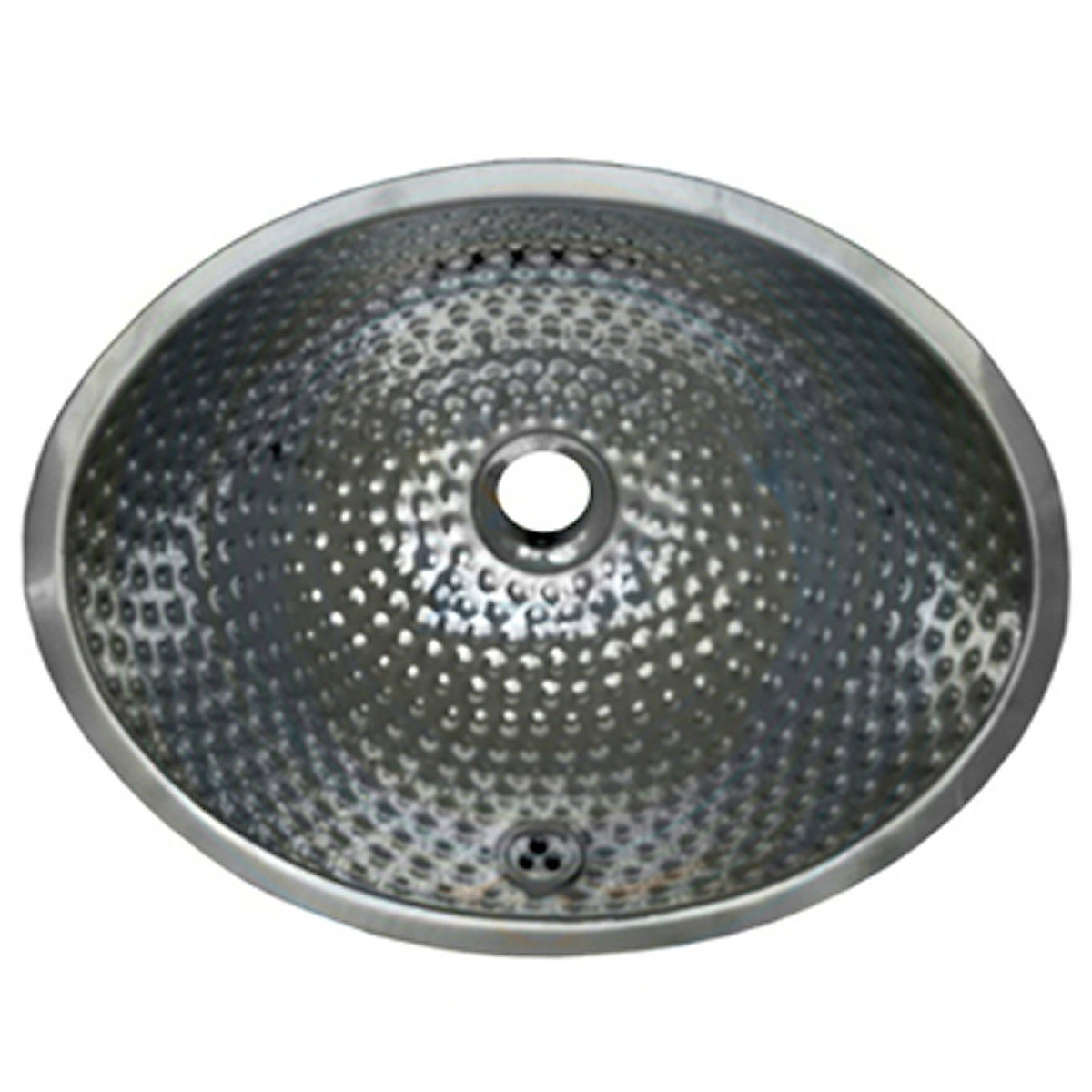 Whitehaus WH608ABM-POSS Oval Ball Pein 16-Inch Hammered Textured Undermount Lavatory Basin with Overflow