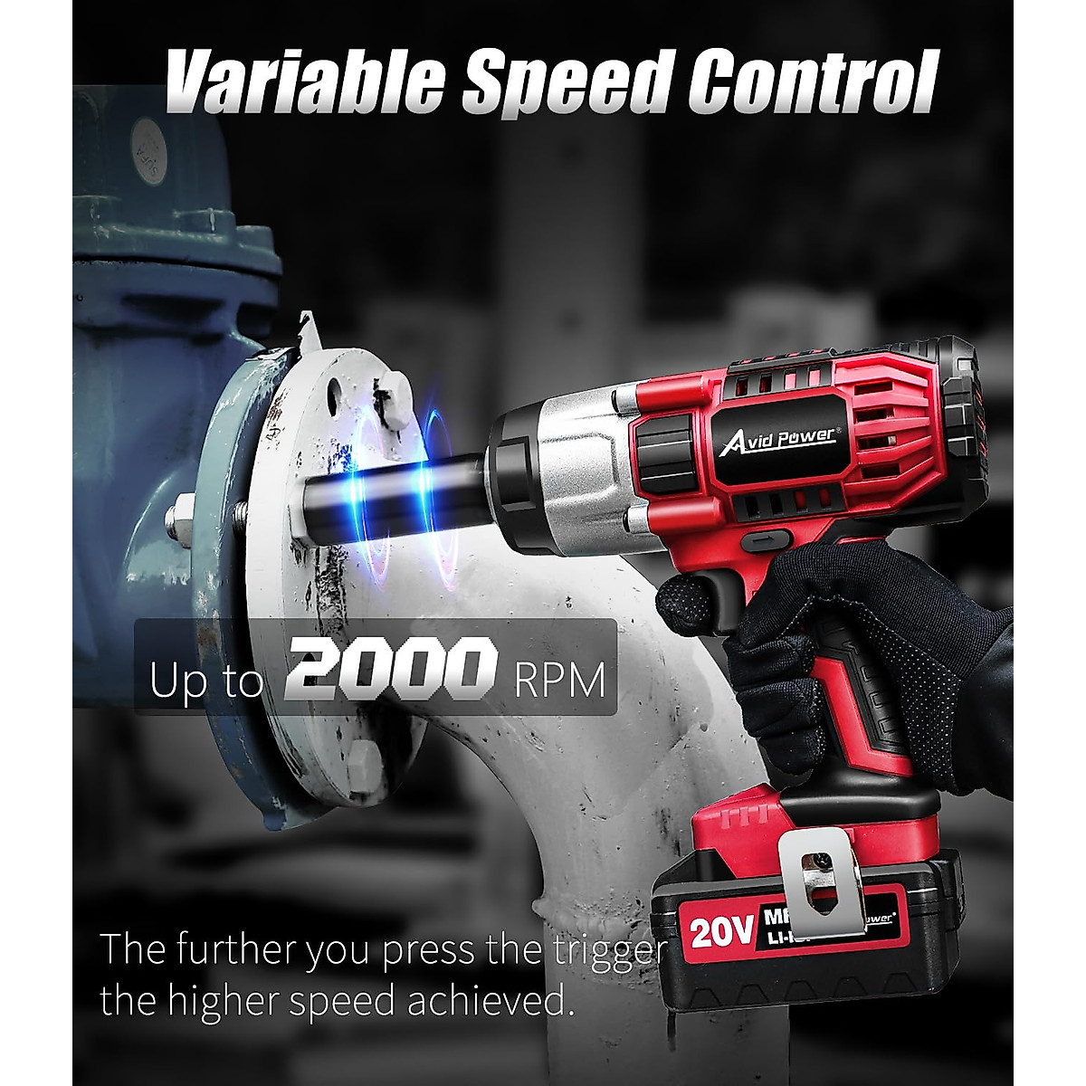 AVID POWER Cordless Impact Wrench, 1/2 Impact Gun w/Max Torque 330 ft lbs (450N.m) (Light Red)