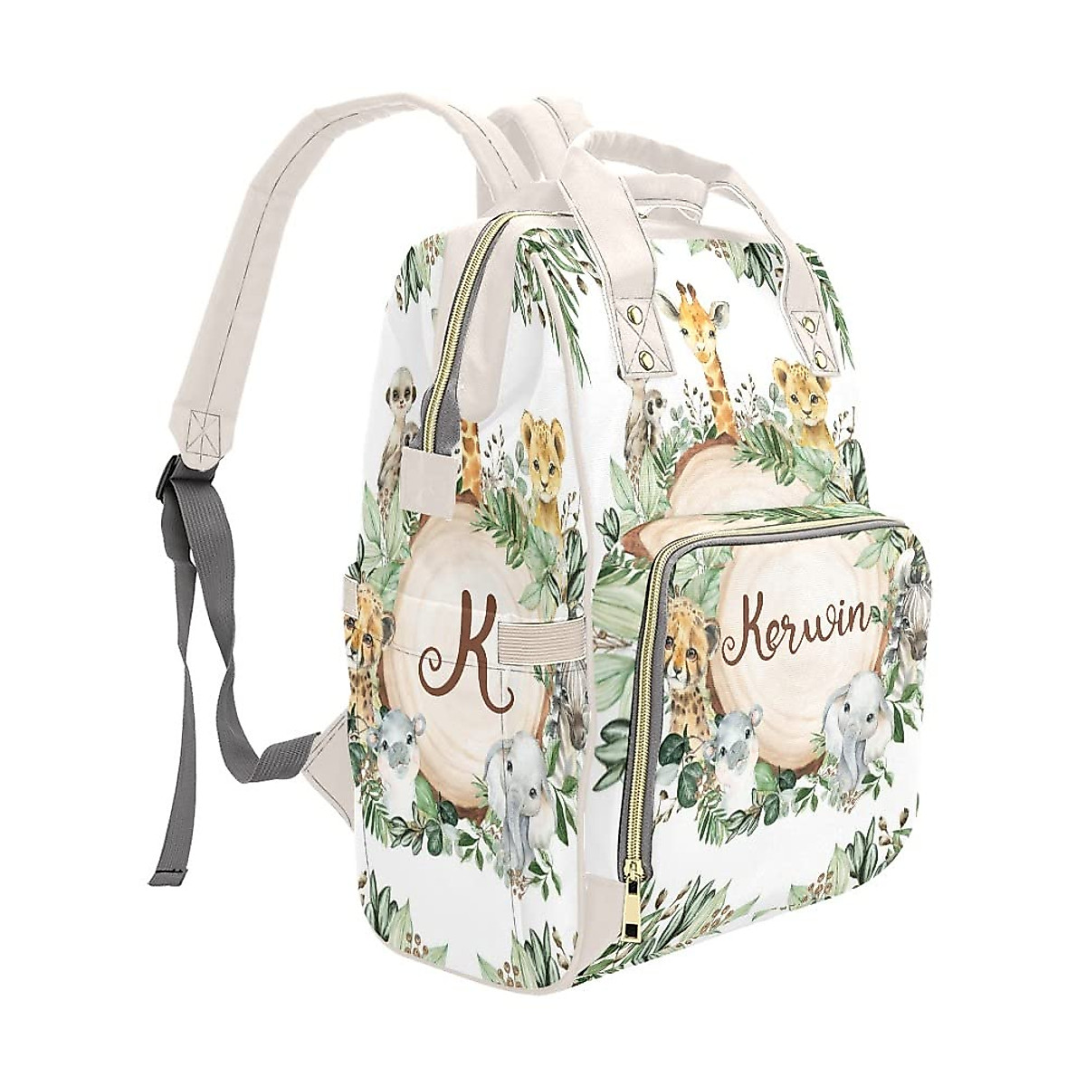 Liveweike Animals Elephant Safari Giraffe Personalized Diaper Bag Backpack Custom Name Daypack Large Mommy Bag for Teen Girl Boy Student Option 5