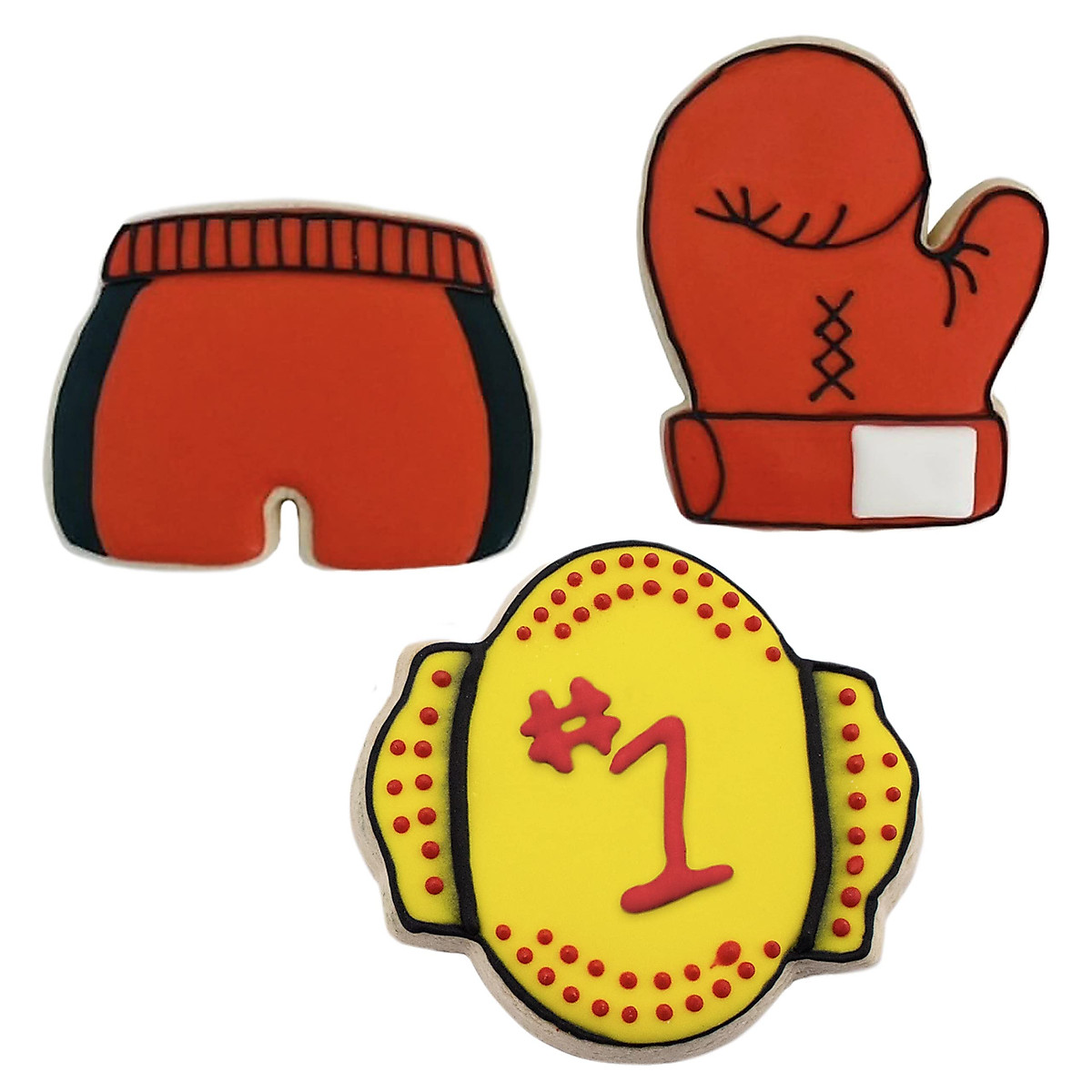 Boxing Cookie Cutters 3-Pc. Set Made in the USA by Ann Clark, Boxing Glove, Boxing Trunks, Championship Belt
