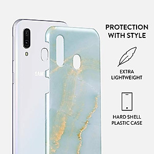BURGA Phone Case Compatible with Samsung Galaxy A40 - Sky Blue Mint Green Gold Dusts Marble Turquoise Azure Ocean Cute Case for Women Thin Design Durable Hard Plastic Protective Case