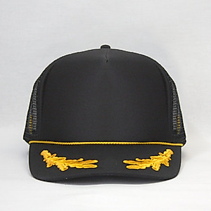 The Vintage Year High Crown Foam Mesh Camouflage Oak Leaves Captain Trucker Hat Baseball Cap (Black/Gold)
