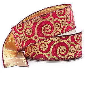 2-1/2 X 25 Yards Gld/Red Wired Velvet Ribbon W/Gold Back Christmas