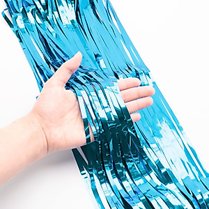 Teal Blue Tinsel Foil Curtain Backdrop Circle Dot Garland Party Decoration Birthday Proposal Wedding Engagement Bridal Baby Shower Party Supplies