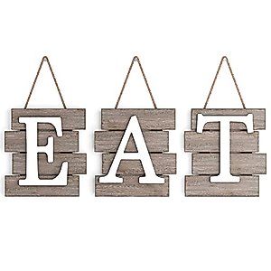 Barnyard Designs Eat Sign Wall Decor, Rustic Farmhouse Decoration for Kitchen and Home, Decorative Hanging Wooden Letters, Country Wall Art, Distressed Brown/White, 24" x 8”