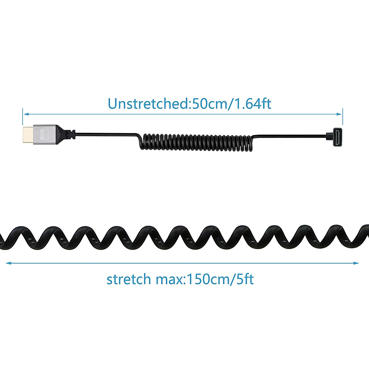 RIIEYOCA 90 Degree Up Angle UHD 4K Mini HDMI Male to HDMI Male 18Gbps High Speed 2.0 Extender Coiled Cable Supports 4K@60Hz,1080p,ARC,3D,for,DVRs,HDTV,Roku Ultra Stretchable to 1.5M/5FT