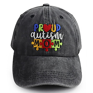 Autism Gifts for Mom, Proud Autism Mom Hat, Adjustable Washed Cotton Embroidered Puzzle Graphic Love Autistic Mama Baseball Cap, Autism Awareness Gifts for Women Mother Grandma Friends