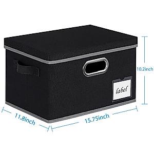 PFFVRP Extra Large Storage Bins with Lids, Foldable Fabric Storage Baskets with Lids, Sturdy Storage Boxes with Labels and 3 Handles for Closet Home Bedroom Office (Black)