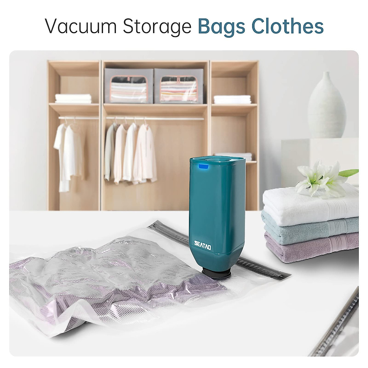 Sous Vide Bags,SEATAO Upgraded Electric Vacuum Sealer Rechargeable handheld vacuum sealer & reusable vacuum seal bags with 6 Vacuum Zipper Bags 1 sealing clips