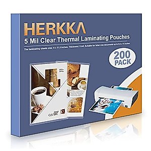 HERKKA 200 Pack Laminating Sheets, Holds 8.5 x 11 Inch Sheets, 5 Mil Clear Thermal Laminating Pouches 9 x 11.5 Inch Lamination Sheet Paper for Laminator, Round Corner Letter Size