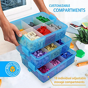 Bins & Things Stackable Toys Organizer Storage Case Compatible with BeyBlade, Hot Wheels, Lego Dimentions or Mini Toy Action Figures - Portable Adjustable Box w/Carrying Handle, Calico Critter