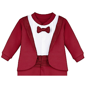 Lilax Baby Boy Gentleman Tuxedo Footie Christmas Holiday Outfit with Bow Tie 3M Red