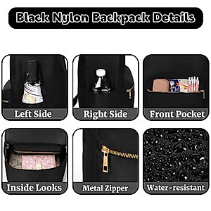 YogoRun Simple Backpack Nylon Light-weight Backpack Black Nylon Backpack for Women Casual Daypack Backpack Carry on Backpack (Black)