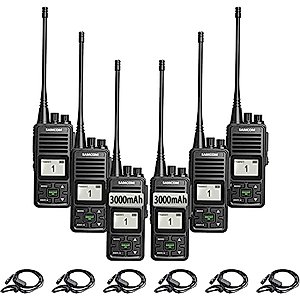SAMCOM Two Way Radios Long Range Walkie Talkies for Adults with Headphones,20 Channel Programmable Handheld 2 Way Radio Rechargeable with 3000mAh Battery and Charger（6 Pack）