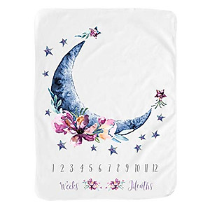 BUTTZO Baby Moon Monthly Milestone Blanket for Girl Boy/Large Baby Blankets for Girls and Boys Newborn Photography Premium Fleece Baby Monthly Blanket Shower Gifts (Moon, 40 X 50 inches)
