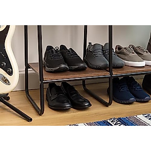 IRIS USA Clothes Rack for Hanging Clothes with 4 Wood Shelves, Freestanding Clothing Rack, Easy to Assemble Garment Rack, Metal, Sturdy Design, Multipurpose, Small Space Storage Solution, Black