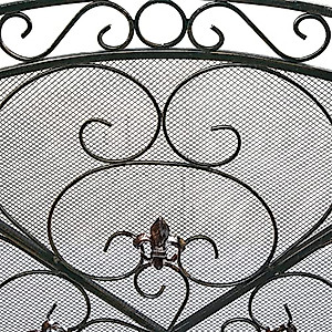 Deco 79 Metal Scroll Fireplace Screen Foldable Arched 3 Panel with Fleur De Lis Accents, 52" x 1" x 31", Black