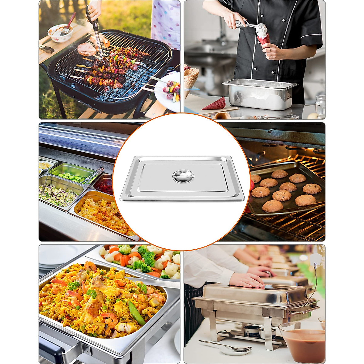 QWORK Full Size Stainless Steel Steam Table Pan Cover with Handle - Set of 2, Durable Lid for Steam Pans