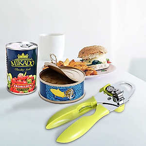 Can Opener, 4 in 1 Manual Can Opener Multifunctional Heavy Duty Handheld Can Openers with Comfy Grip Food-Safe Stainless Steel, Smooth Edge for Elderly with Arthritis