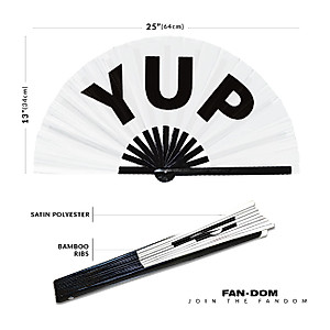 Yup hand fan foldable bamboo circuit hand fan funny gag slang words expressions statement gifts Festival accessories Rave handheld Circuit event fan Clack fans (White)
