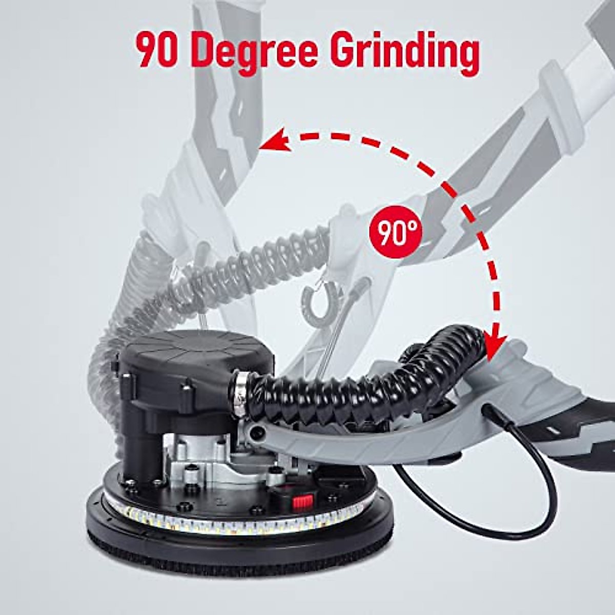 Drywall Sander, 800W Electric Motor Sander with Automatic Dust Removal System, Variable Speed 800-1800RPM With LED Light, Extendable & Foldable Handle, 12 Pcs Sanding Discs and Carrying Bag