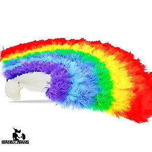 Rainbow Feather Folding Hand Rave Fan 45cm, Fancy Dress Wedding Party Gift Outdoor Vintage Dance Photoshoot Pride Hand Fan Gay Fan(LGBTQ)