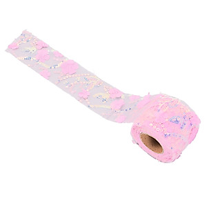 Wene Tulle Roll, Spool Tulle Fabric Shiny Flexible Embroidered Sequins Flowers for DIY Clothing for Handicraft Decoration(Deep Pink)