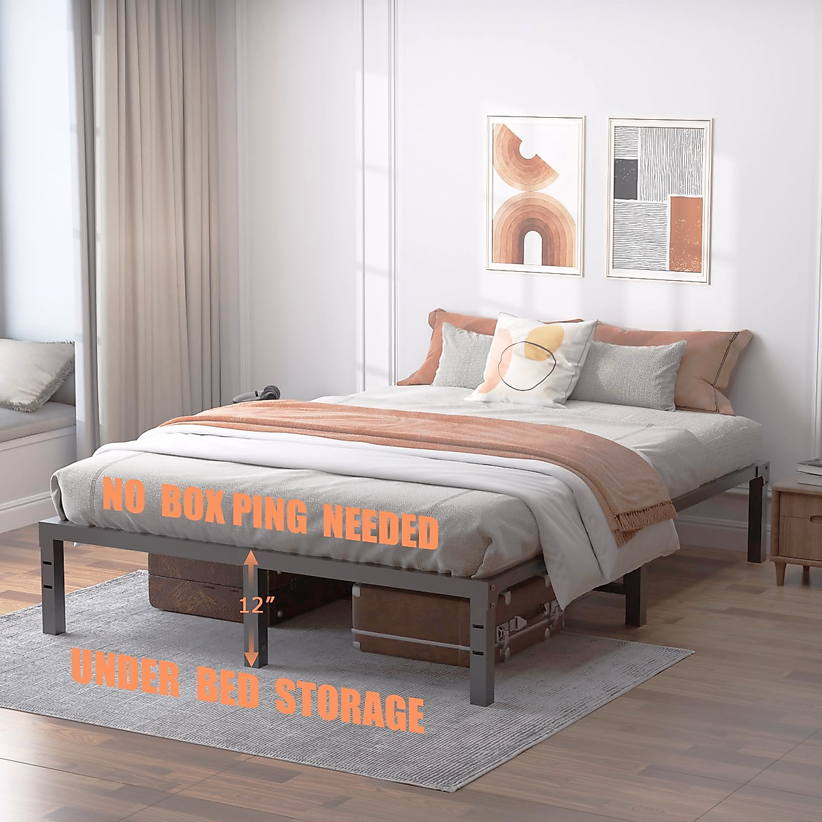 FUIOBYVV Queen Bed Frame, 14 Inch Heavy Duty Metal Platform Bed Frame Queen Size Support Up to 3500 lbs, No Box Spring Needed/No Shaking/Steel Slat Support/Noise Free/Easy Assembly