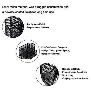 Desk Organizer,Office Supplies Desk Organization Accessories Pen Holder Organizers Set Multi-Functional Mesh Storage Caddy with 8 Compartments + 1 Drawer for Office School Home Supply