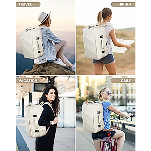 LOVEVOOK Travel Backpack for Women, 40L Carry On Backpack Flight Approved, Waterproof 17 Inch Laptop Backpack with 3 Cubes, College Bookbag, Personal Item Travel Bag, Beige