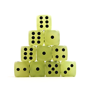 Smartdealspro 10-Pack D6 Six Sided Glow in The Dark Dice Die for DND, MTG, RPG, Tenzi, Farkle, Yahtzee, Bunco, Teaching Math, Table Board Game