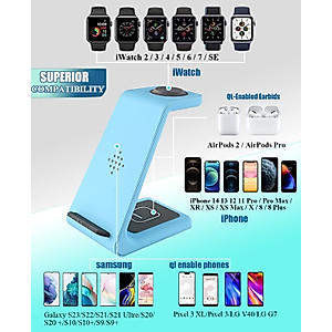 Wireless Charging Station, 3 in 1 Fast Wireless Charger Stand Dock Compatible with iPhone 15/15 Plus/15 Pro Max/14/13/13 Pro/13 Pro Max/12/12 Pro/11/XR/XS Max, iWatch Series SE/6/5/4/3/2,AirPods 2/Pro