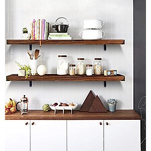 Ameegoo Rustic Wood Floating Shelves for Wall Storage Set of 2 Farmhouse Wooden Shelves Wall Mounted Wide Natural Wood Floating Wall Shelf for Living Room Bedroom Bathroom Office (Flame-16 x 5.5'')