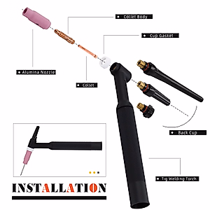 55 PCS TIG Torch Kit TIG Gas Lens Collet Body Welding Torch Stubby Kit Fit WP-17 WP-18 WP-26 TIG Welding Torch