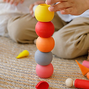 Ulanik Peg Dolls in Balls with Hats Toddler Montessori Toys for 3 Year Old + Wooden Waldorf Dolls for Learning Color Sorting and Counting — 12 Gnomes, 2.36 in
